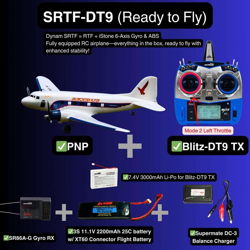 Dynam DC-3 Skybus White RC Warbird Plane 1500mm
