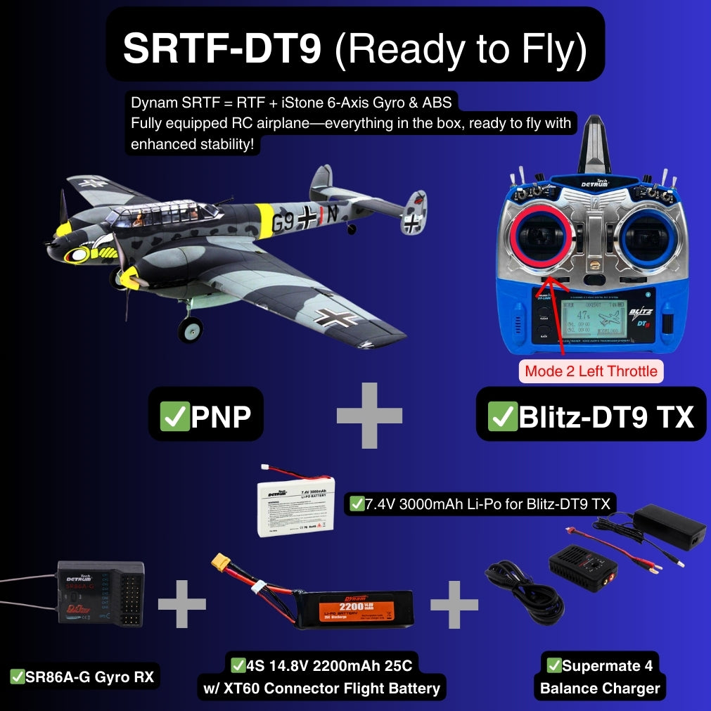 Dynam Messerschmitt BF-110 V3 4S Twin RC Warbird 1.5m w/ Flaps