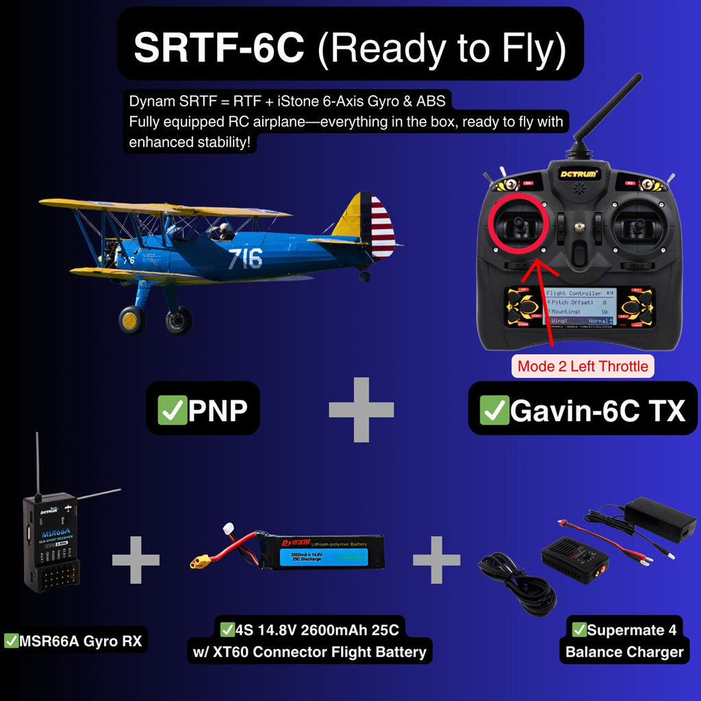 Dynam Stearman PT-17 Blue 4S RC Biplane 1300mm