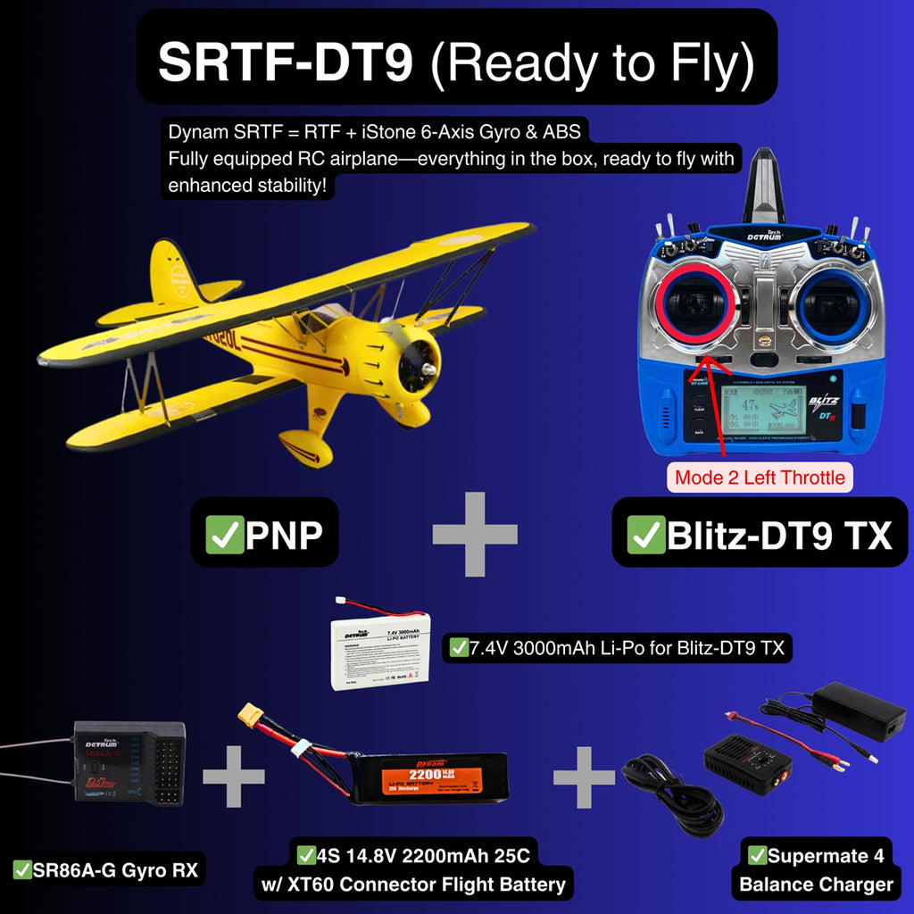 Dynam Waco YMF-5D V2 Yellow 4S RC Biplane 1300mm